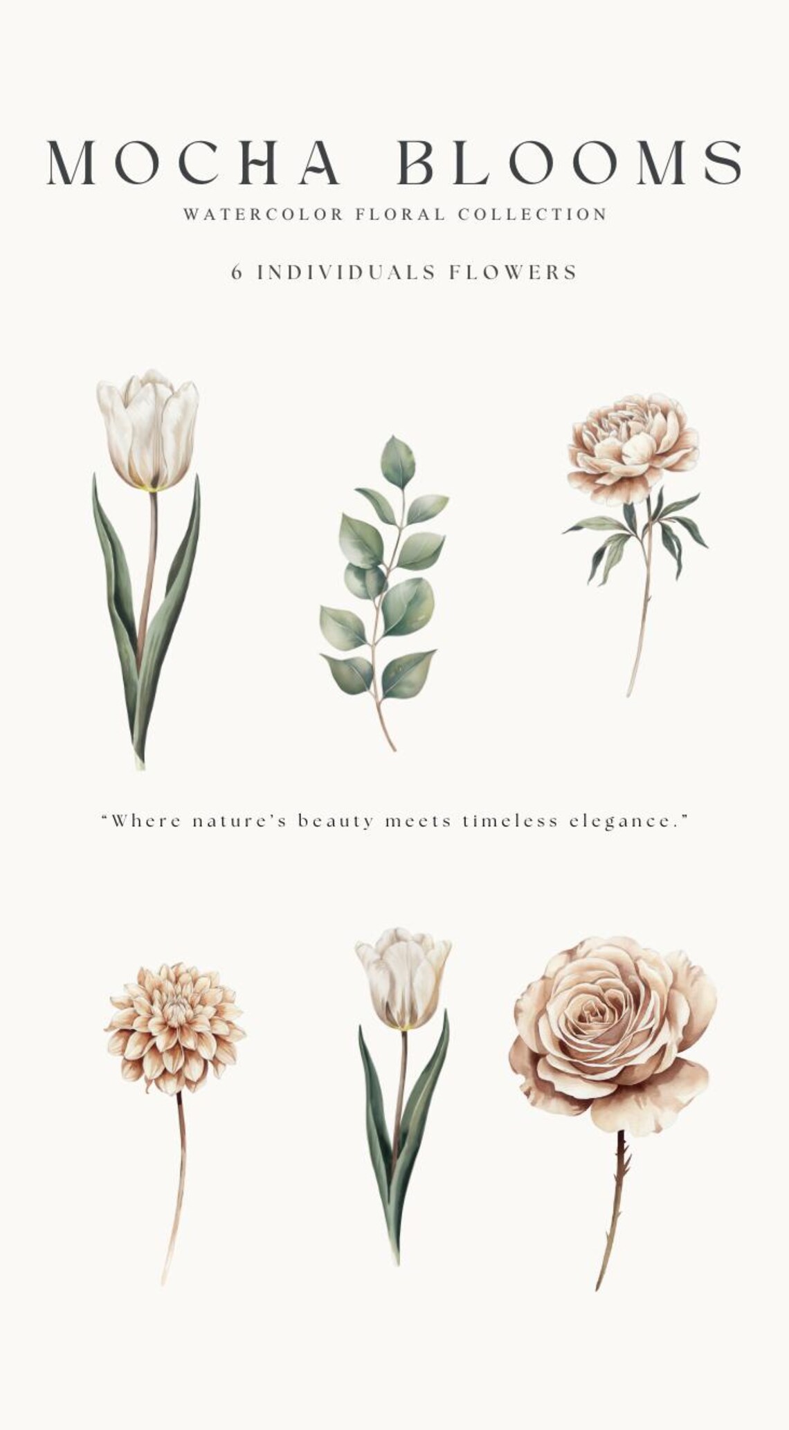 Mocha Mousse Flowers Clipart, Watercolor Whimsical Illustration, Spring ...