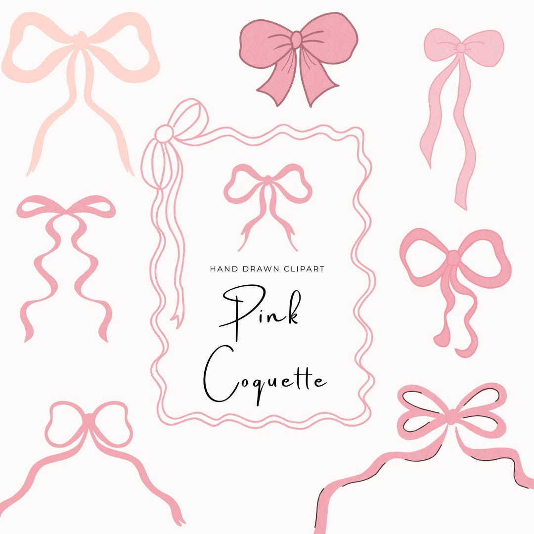 Coquette Frame Clipart, Hand Drawn Bow PNG, Pink Coquette Bow, Wedding ...