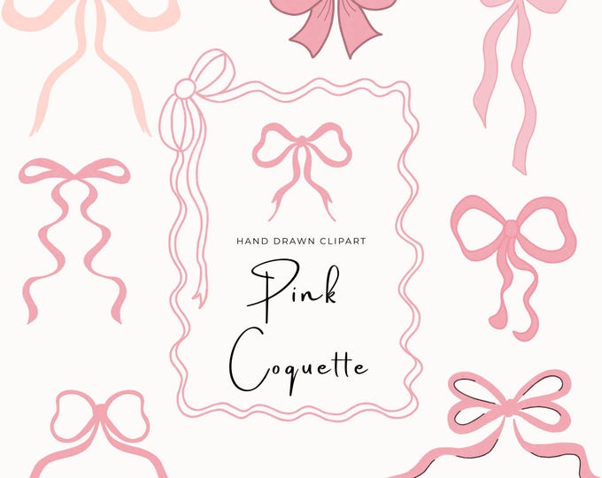 Pink Bow Frame Clipart, Coquette Ribbon Wavy Border Clip Art ...