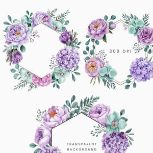 Purple and Teal Wedding Floral Clipart, Elegant Designs, Weddings ...