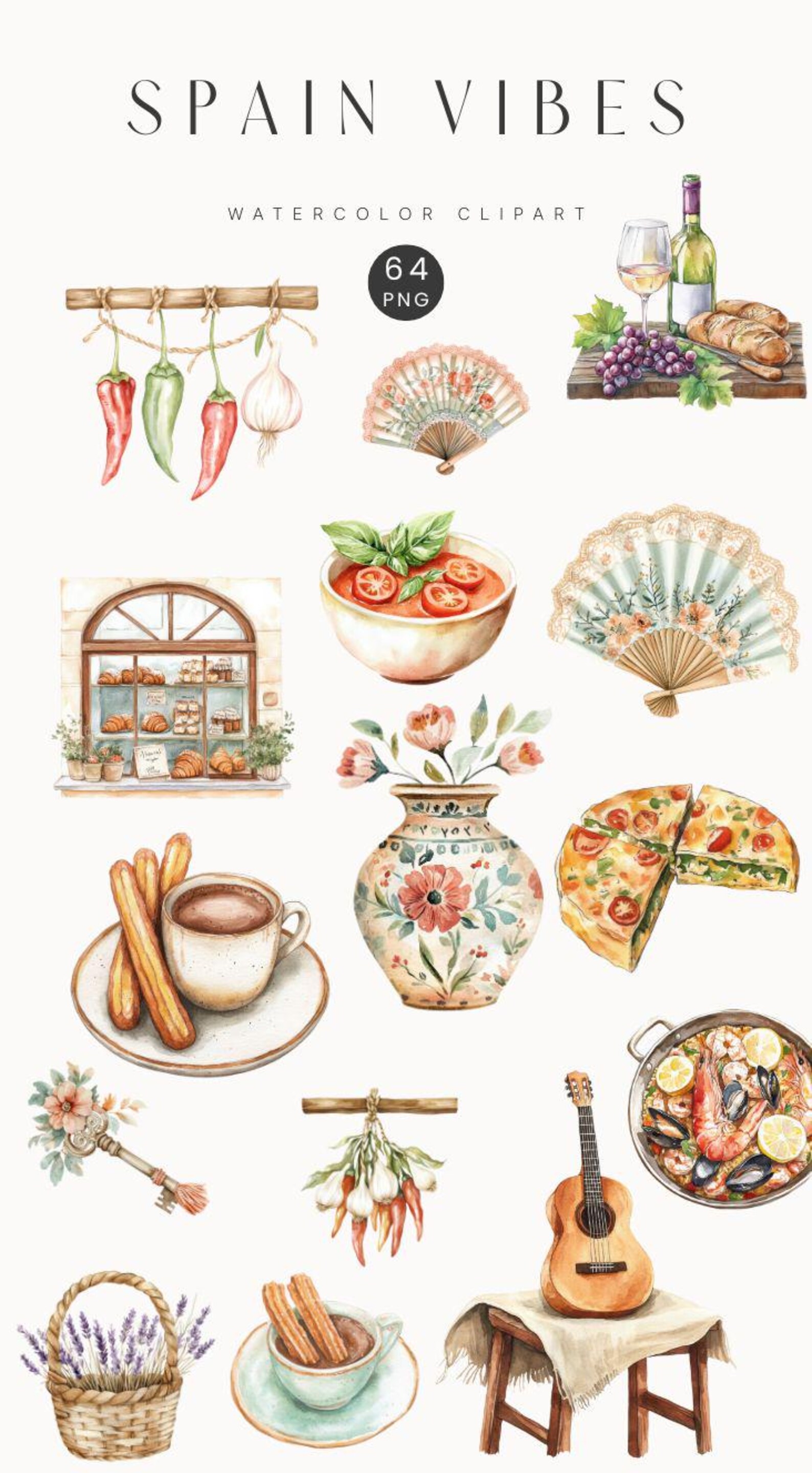 Spain Clipart, Spanish Aesthetic, Food and Architecture, Spain Summer ...