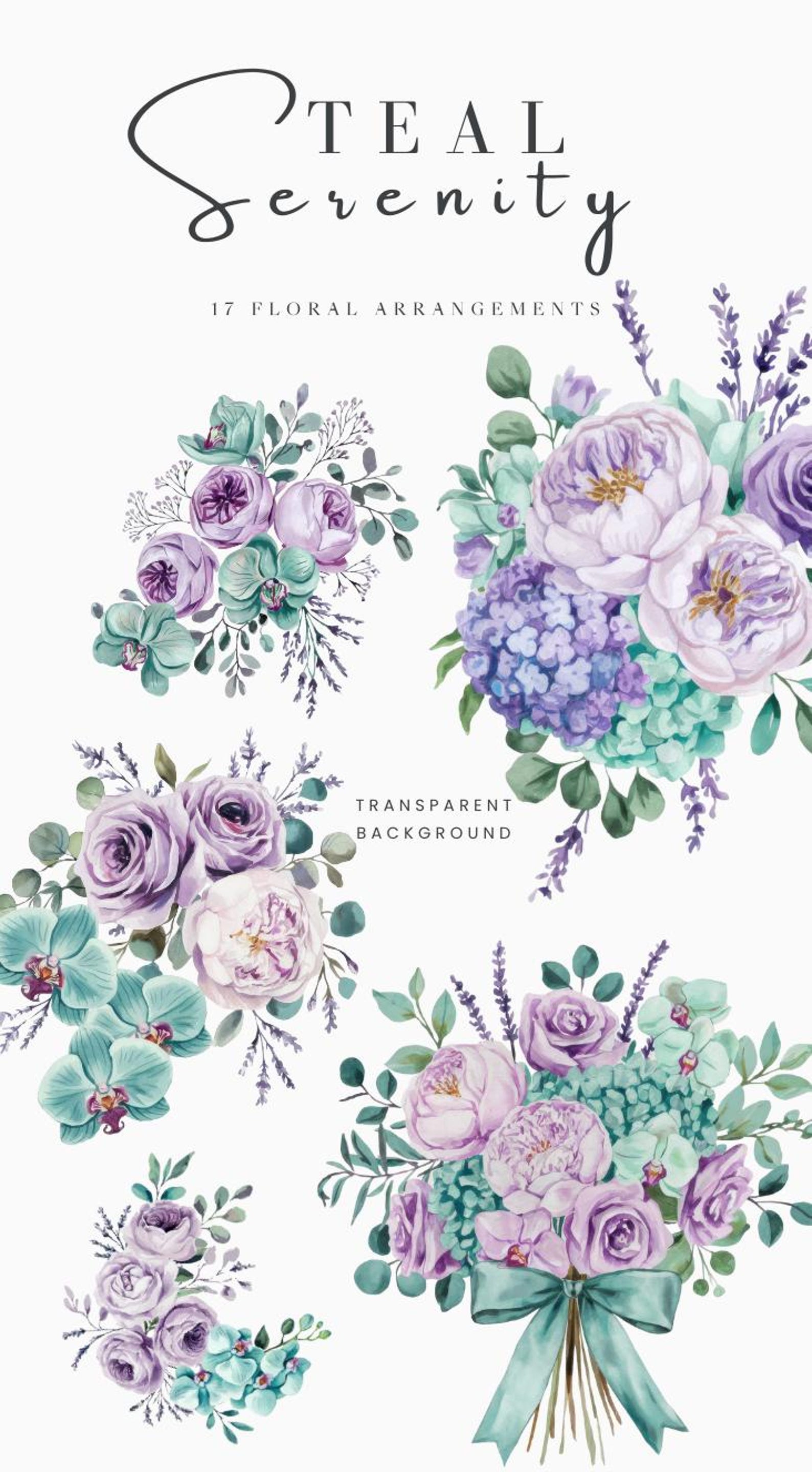 Purple and Teal Wedding Floral Clipart, Elegant Designs, Weddings ...