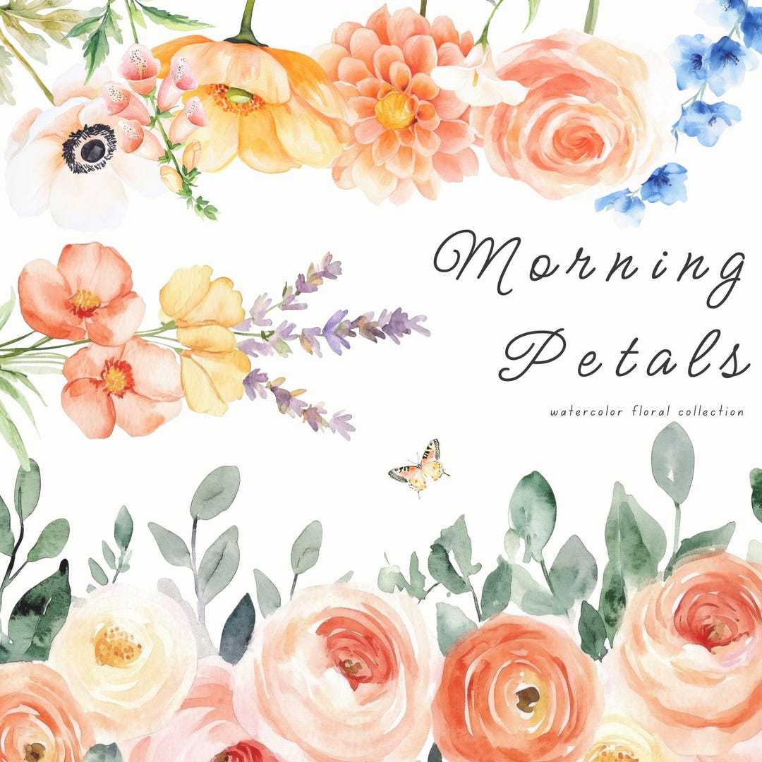 Bright Pastel Floral Clipart, Watercolor Flowers Pngm Wedding Invite ...