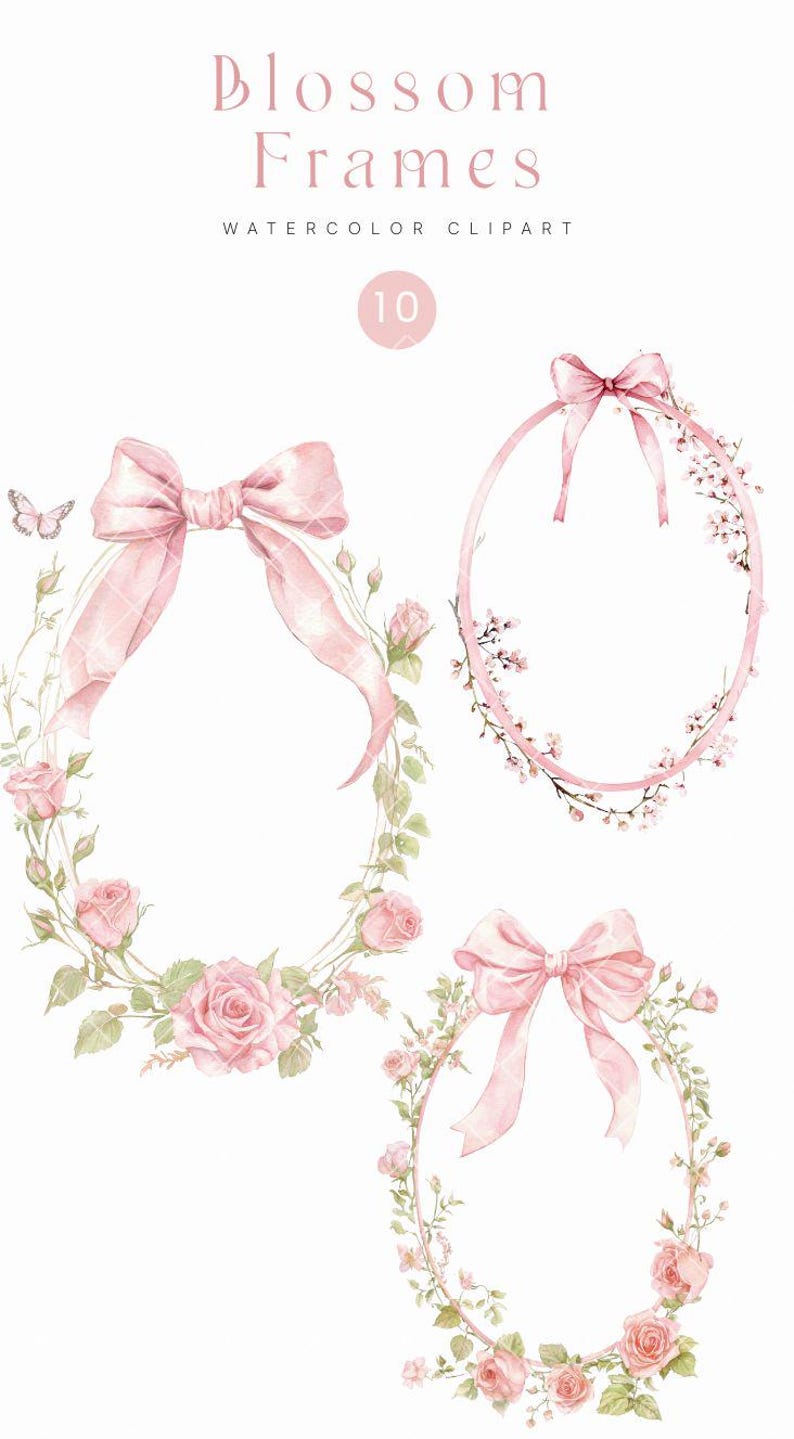 Watercolor Bow Frame Clipart, Bow Ribbon Clipart, Soft Girl, Watercolor ...