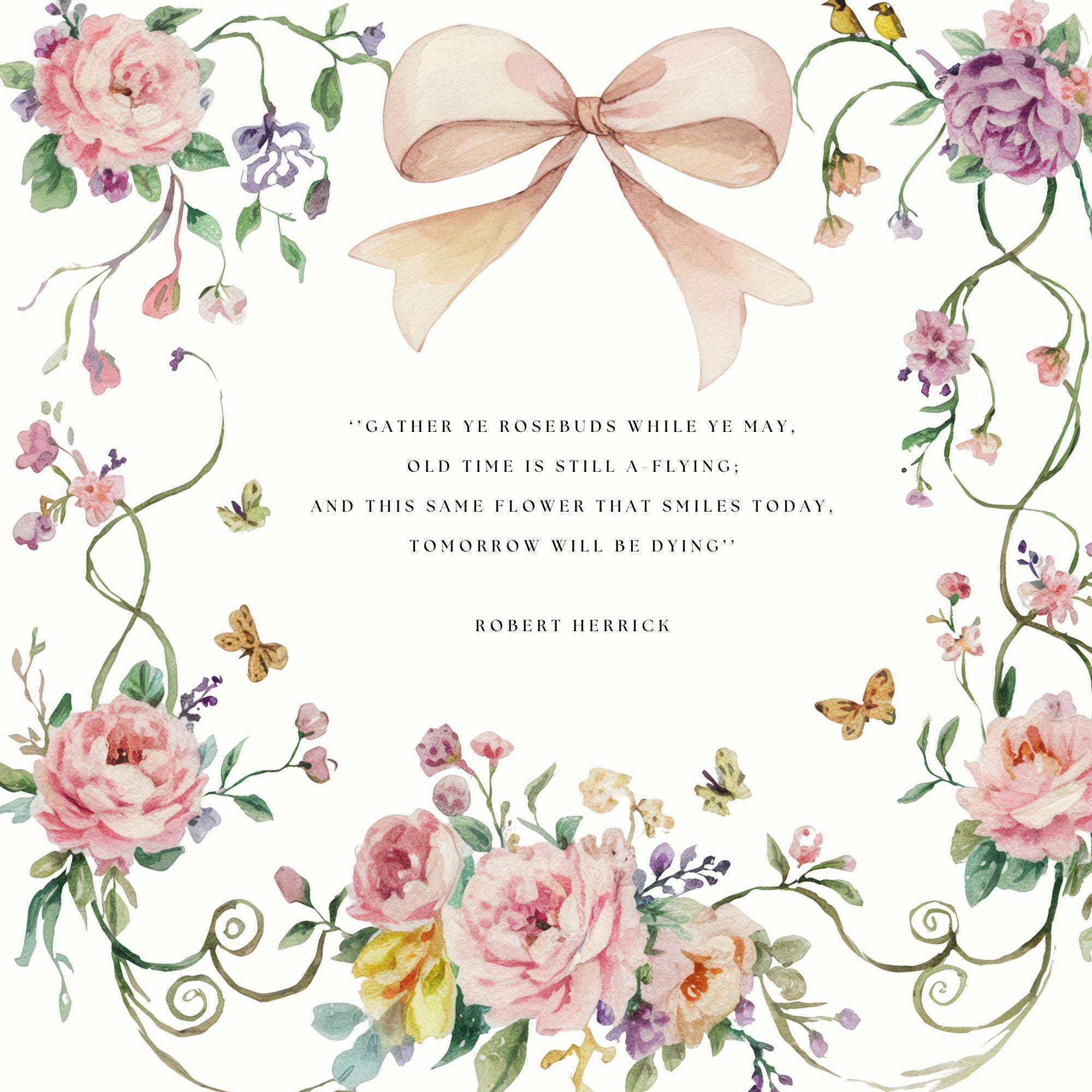 Watercolor Bow Floral Border Clipart, Invitation Clipart, Bows, Preppy ...
