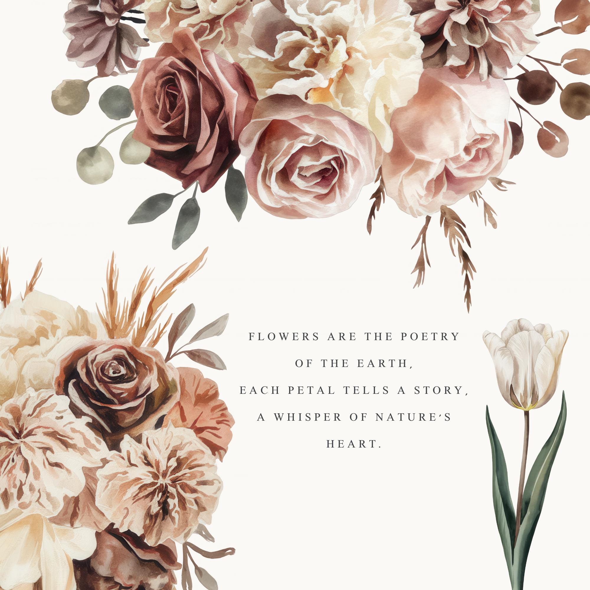 Mocha Mousse Flowers Clipart, Watercolor Whimsical Illustration, Spring ...