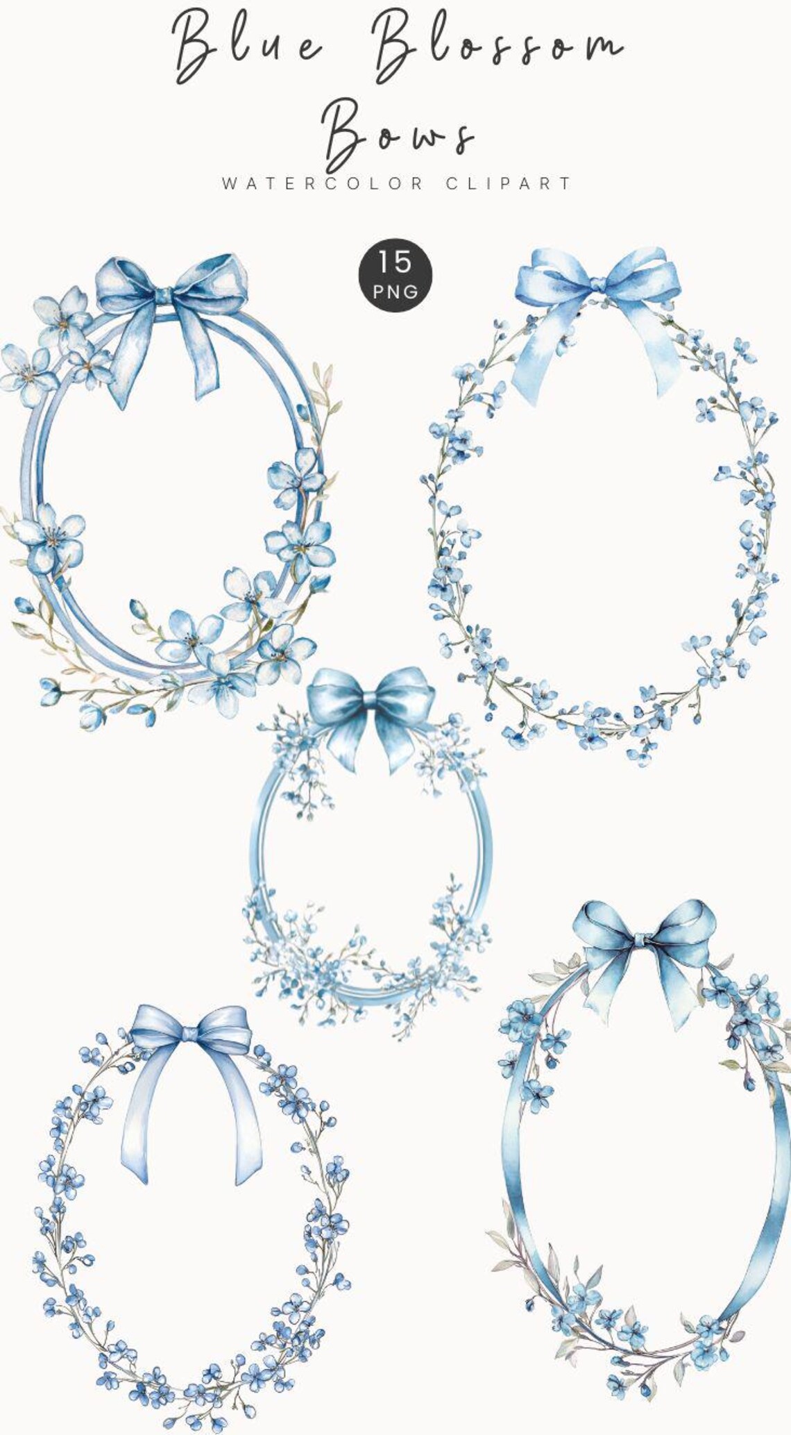 Watercolor Bow Floral Border Clipart, Cherry Blossom Clipart Blue ...