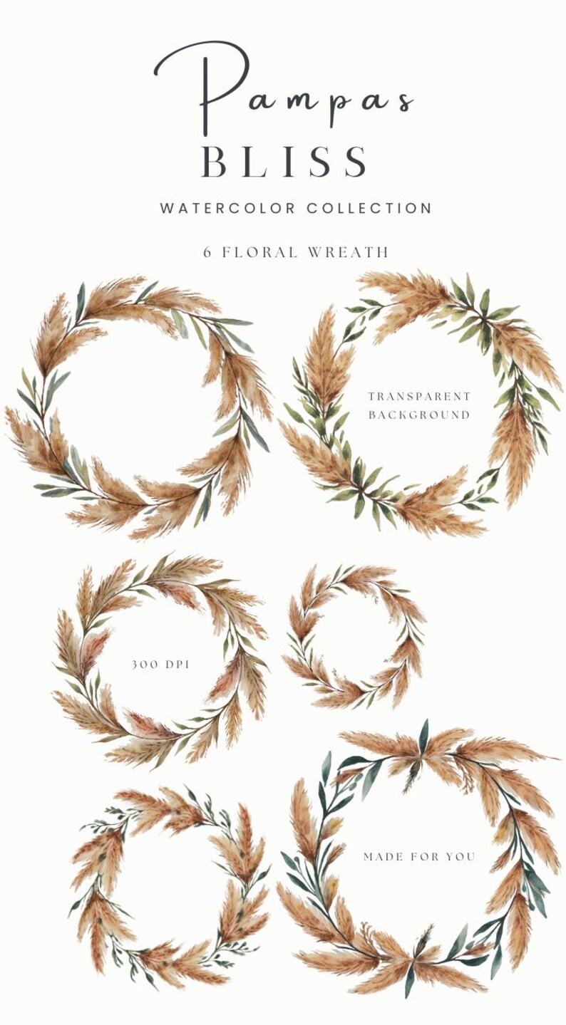 Pampas Grass Clipart, Border Frame, Floral Wreath, Commercial Use, Wild ...