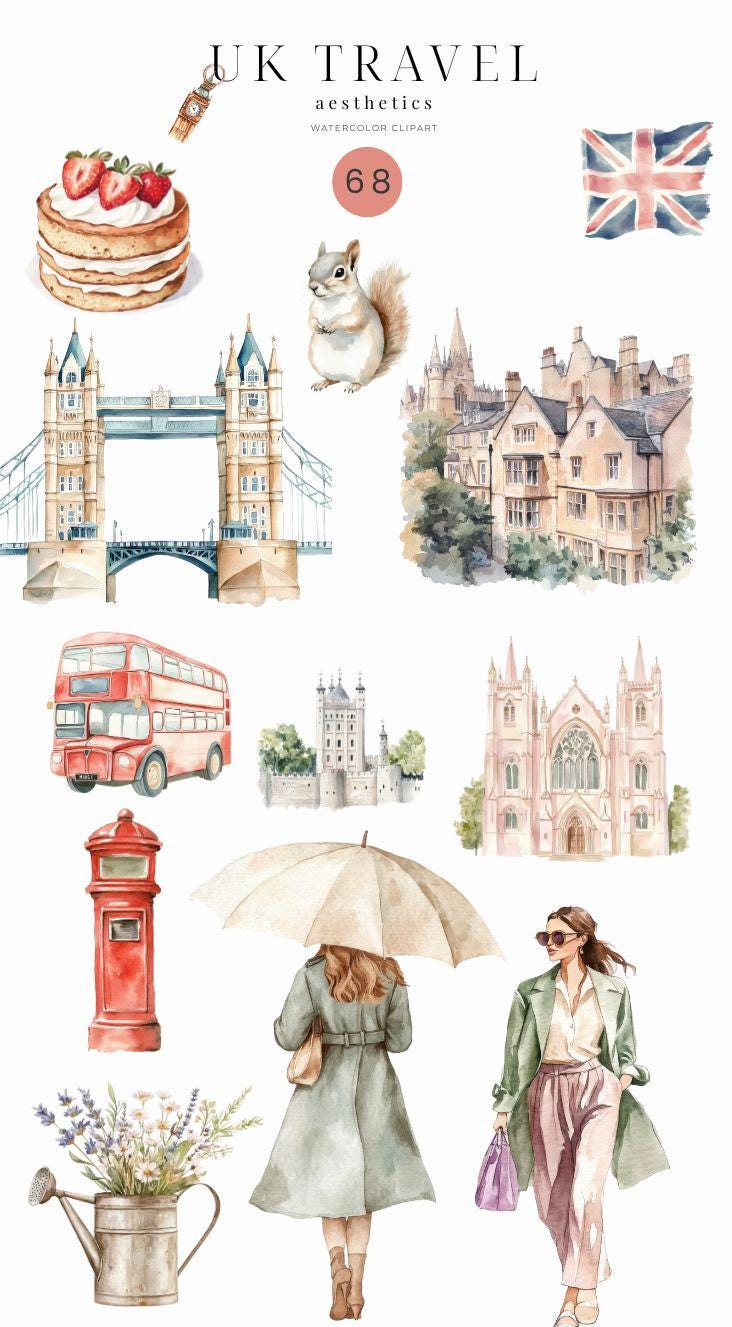 UK Travel Clipart, Great Britain, Girls Trip to London, British Clipart ...