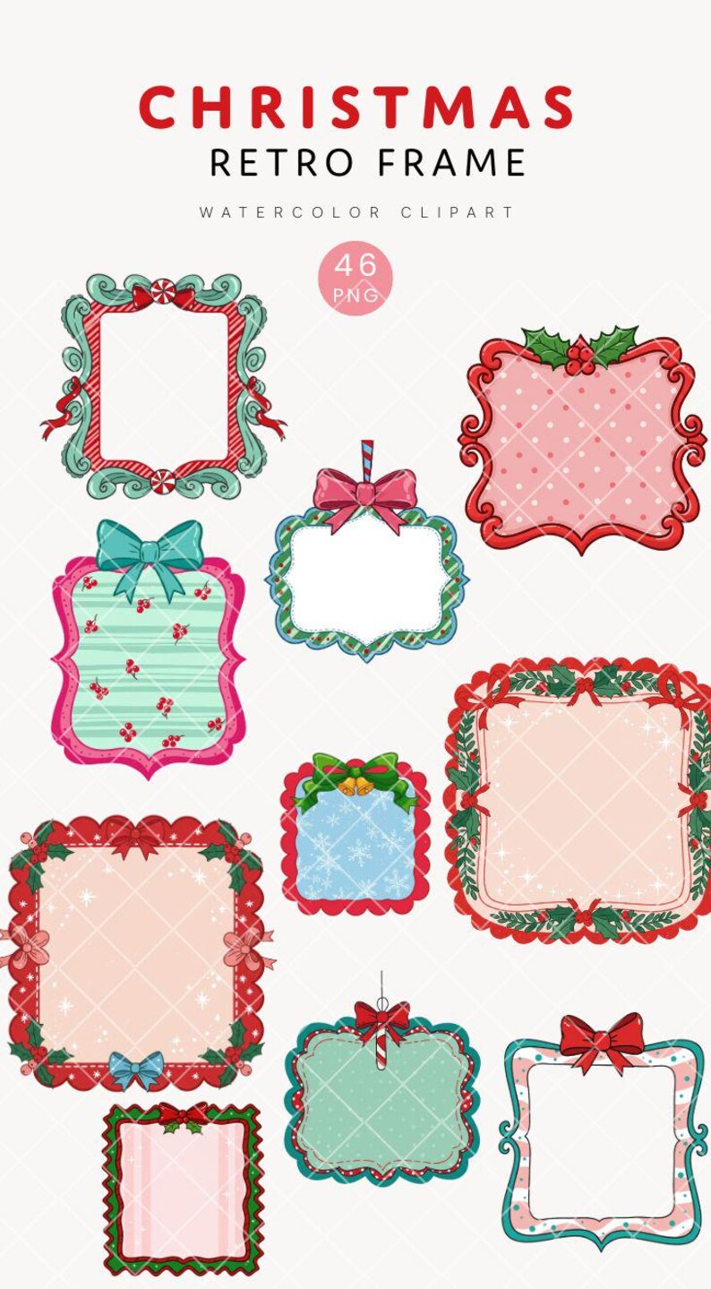 Retro Christmas Frame Clipart – 46 PNG Holiday Borders, Vintage Xmas ...