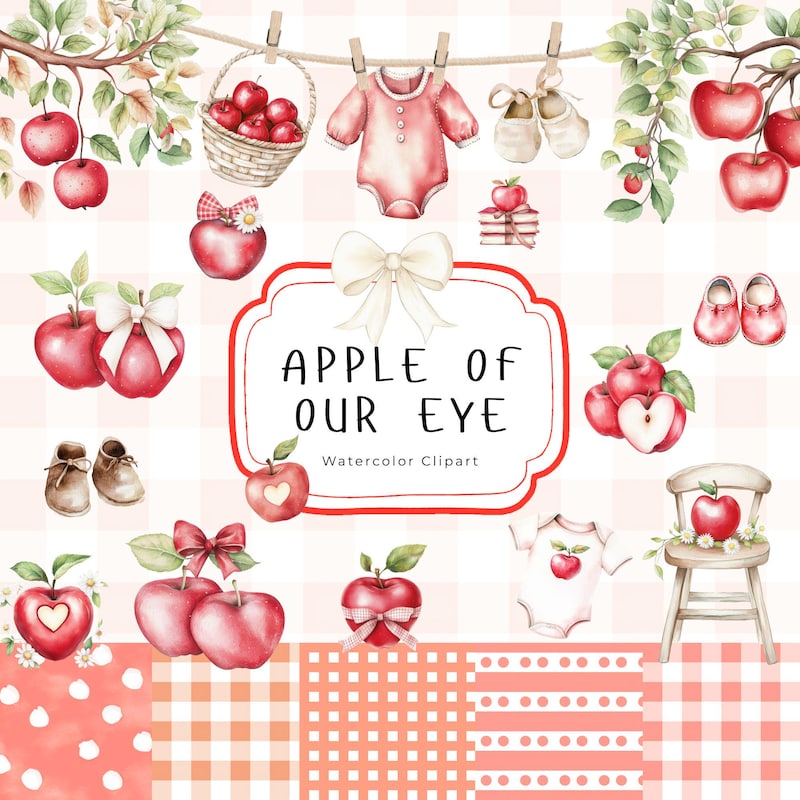 Kids Fall Apple Clipart - Etsy