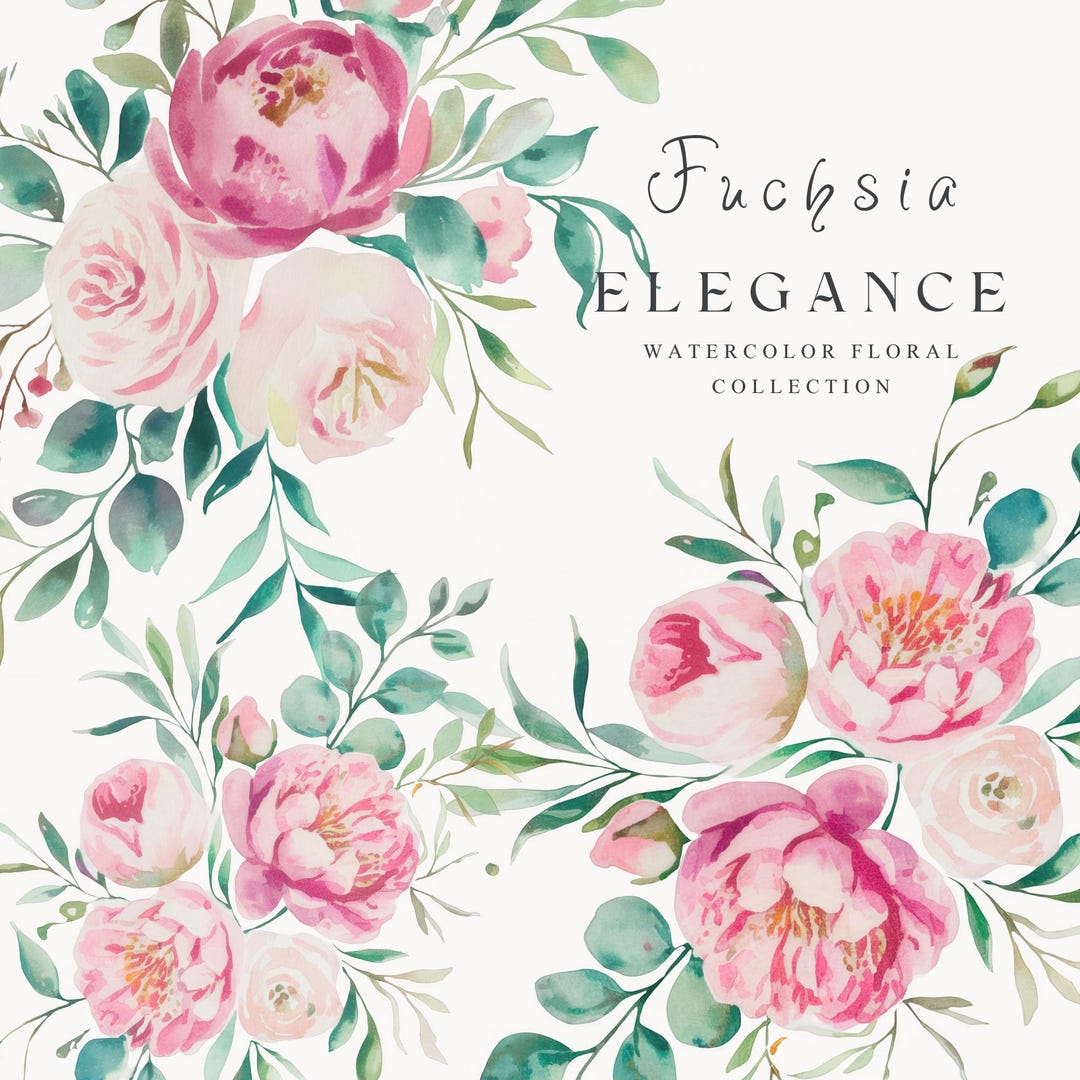 Fuchsia Flowers Clipart, Watercolor Flowers, Commercial Use, Pink ...