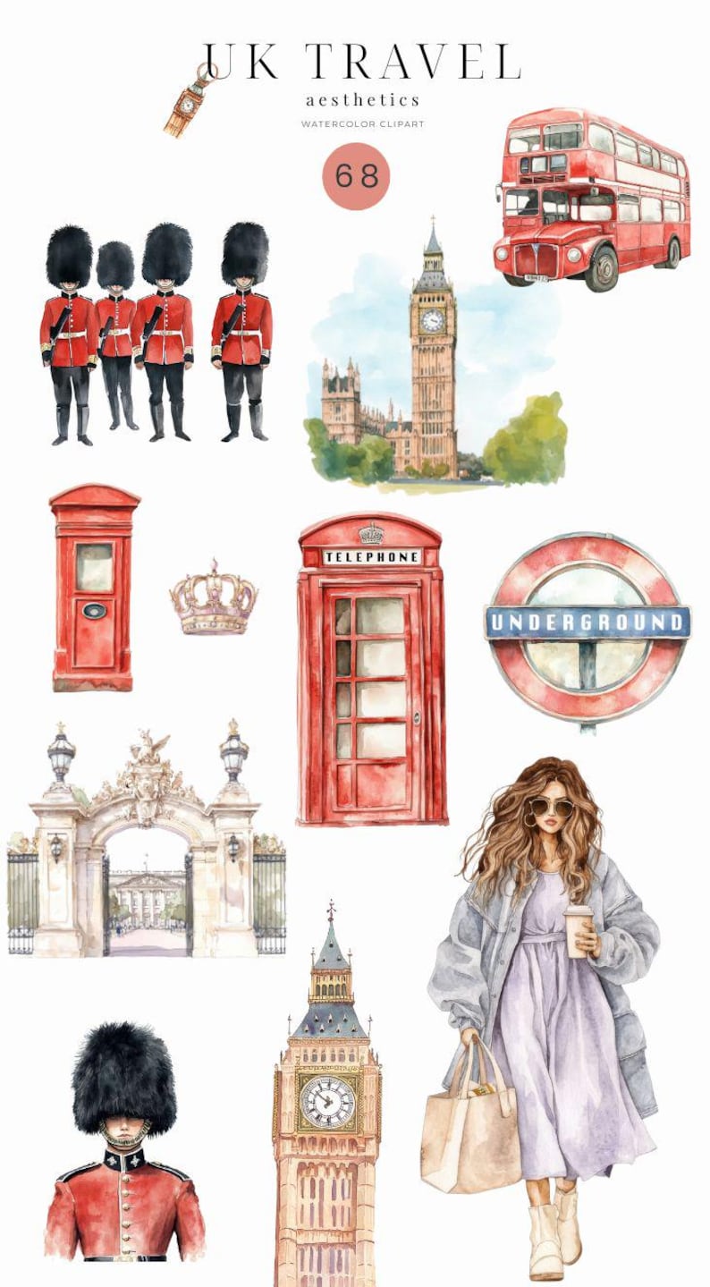 UK Travel Clipart, Great Britain, Girls Trip to London, British Clipart ...