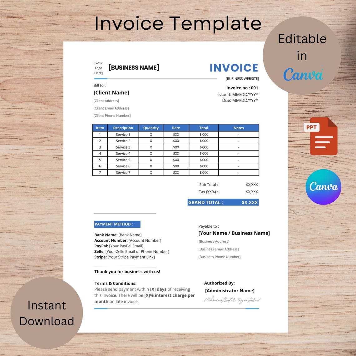 Invoice Template | Editable Business Invoice for Small Business ...