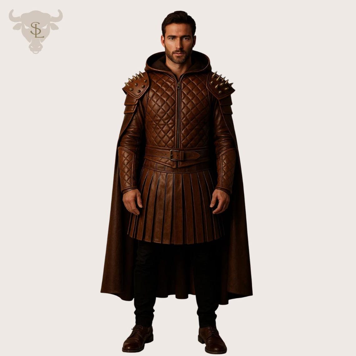 Medieval Leather Warrior Coat With Spiked Pauldrons – Handmade Brown ...