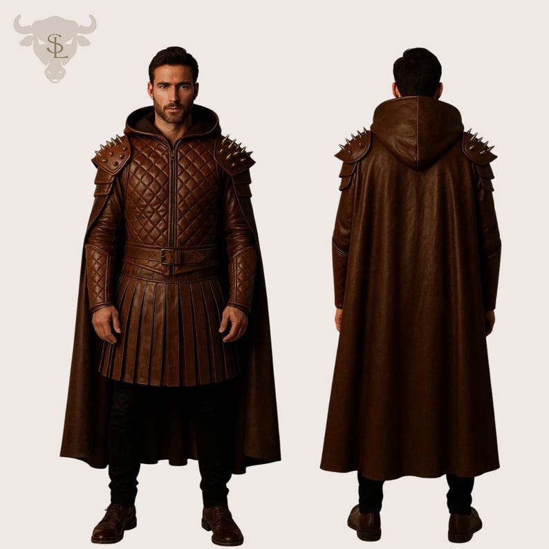 Medieval Leather Warrior Coat With Spiked Pauldrons – Handmade Brown ...
