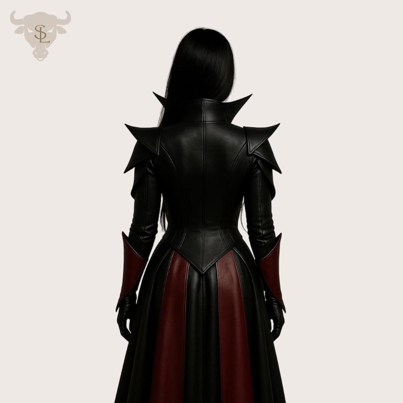 Women’s Gothic Leather Corset Dress | Black & Maroon Genuine Leather ...