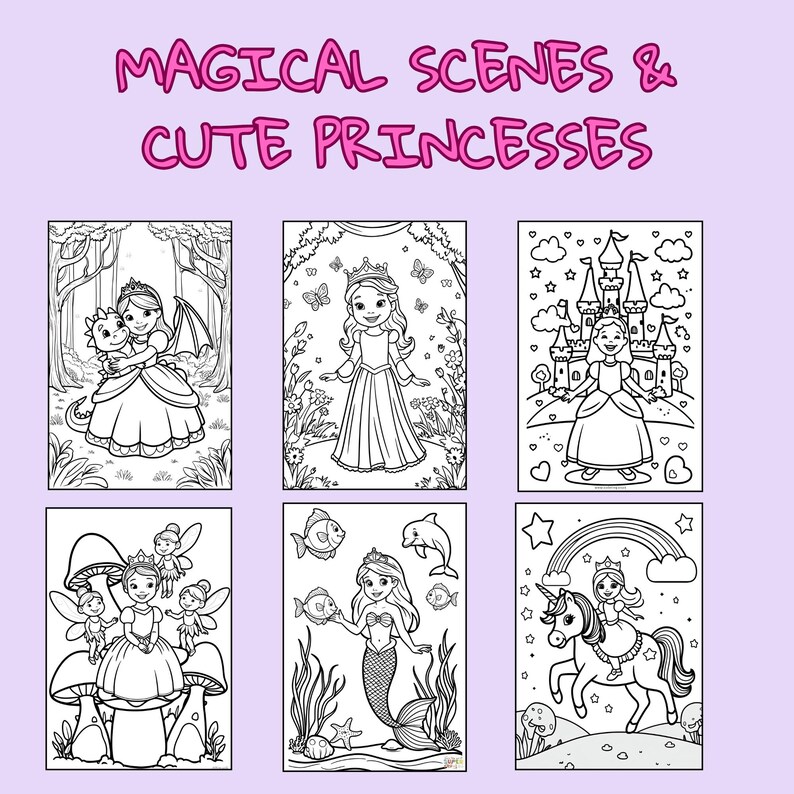 Princess Coloring Book for Kids | Printable PDF | Girls Ages 4-7 | Fun ...