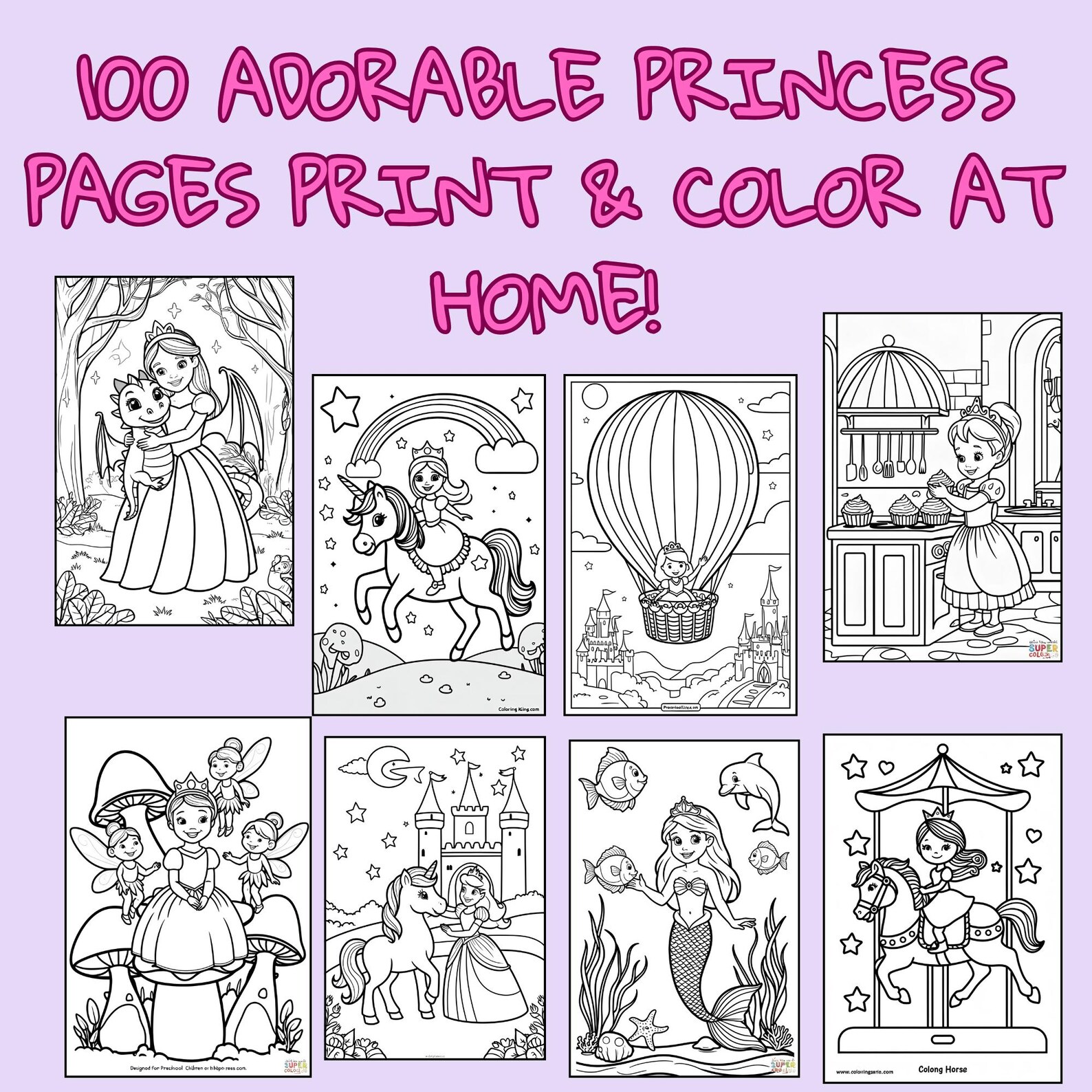 Princess Coloring Book for Kids | Printable PDF | Girls Ages 4-7 | Fun ...