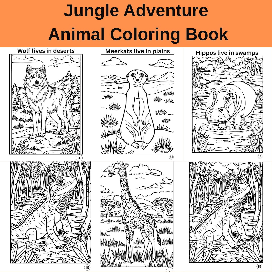 Jungle Animal Coloring Book | Kids Safari Adventure | Digital Download ...