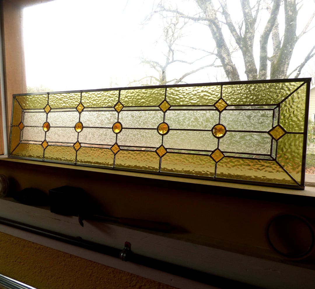 Stained Glass Sidelight Window. Stained Glass Transom - Olive Green ...