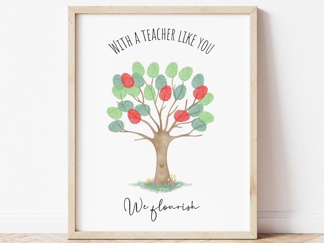 Teacher Appreciation Finger Print Tree, Personal Thankyou Teacher Gift ...