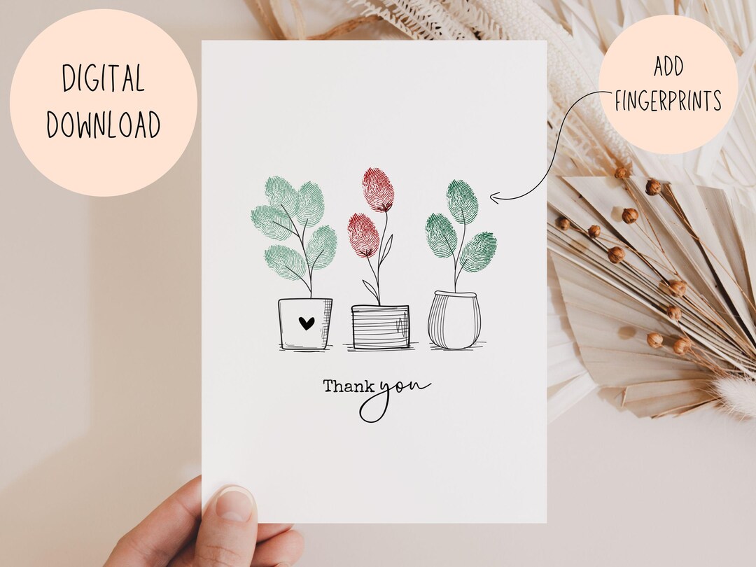 Fingerprint Flower Thank You Card: DIY Kids Craft (digital PDF) - Etsy