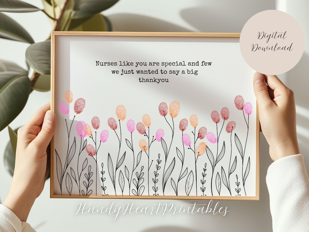 Nurse Thank You Fingerprint Flower Printable Gift (PDF) - Etsy