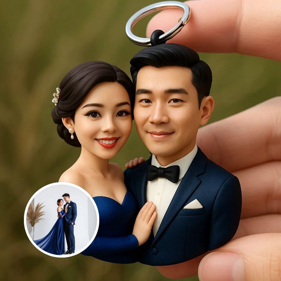 Couple Keychain Personalized 3D Mini Sculpture: Custom Wedding Keepsake ...
