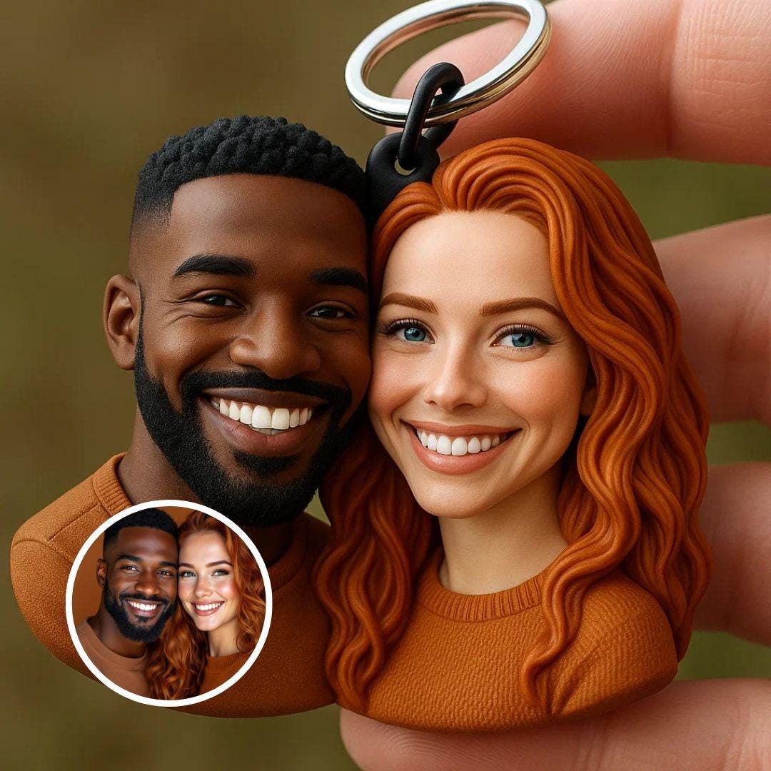 Figurine Keychain Custom 3D Printed, Mini Bust Photo Keepsake, Lifelike ...