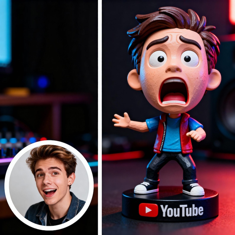 Youtuber Figurine Personalized 3D Face Sculpt, Dynamic Pose, Youtube ...