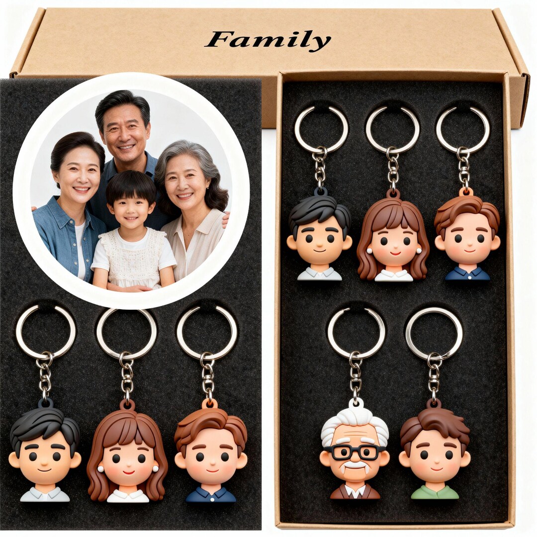 Family Keychains Custom 3D Printed: Cute Cartoon Faces - Matte Colors ...