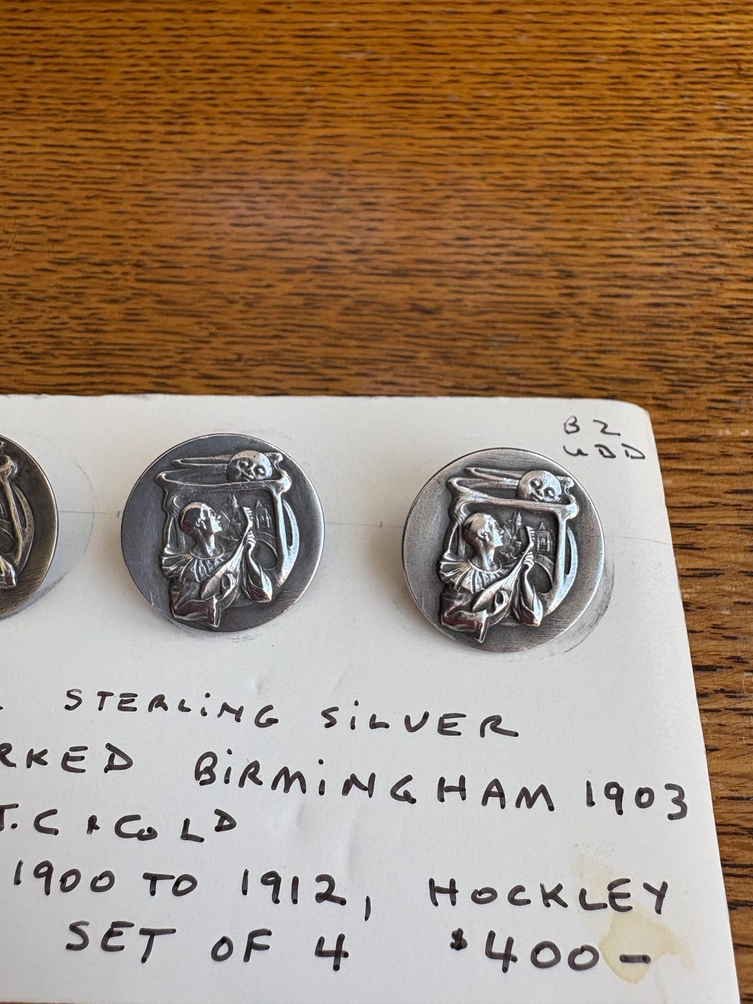 1903 PIERROT SILVER BUTTONS Art Nouveau Edwardian Hallmarked Birmingham ...