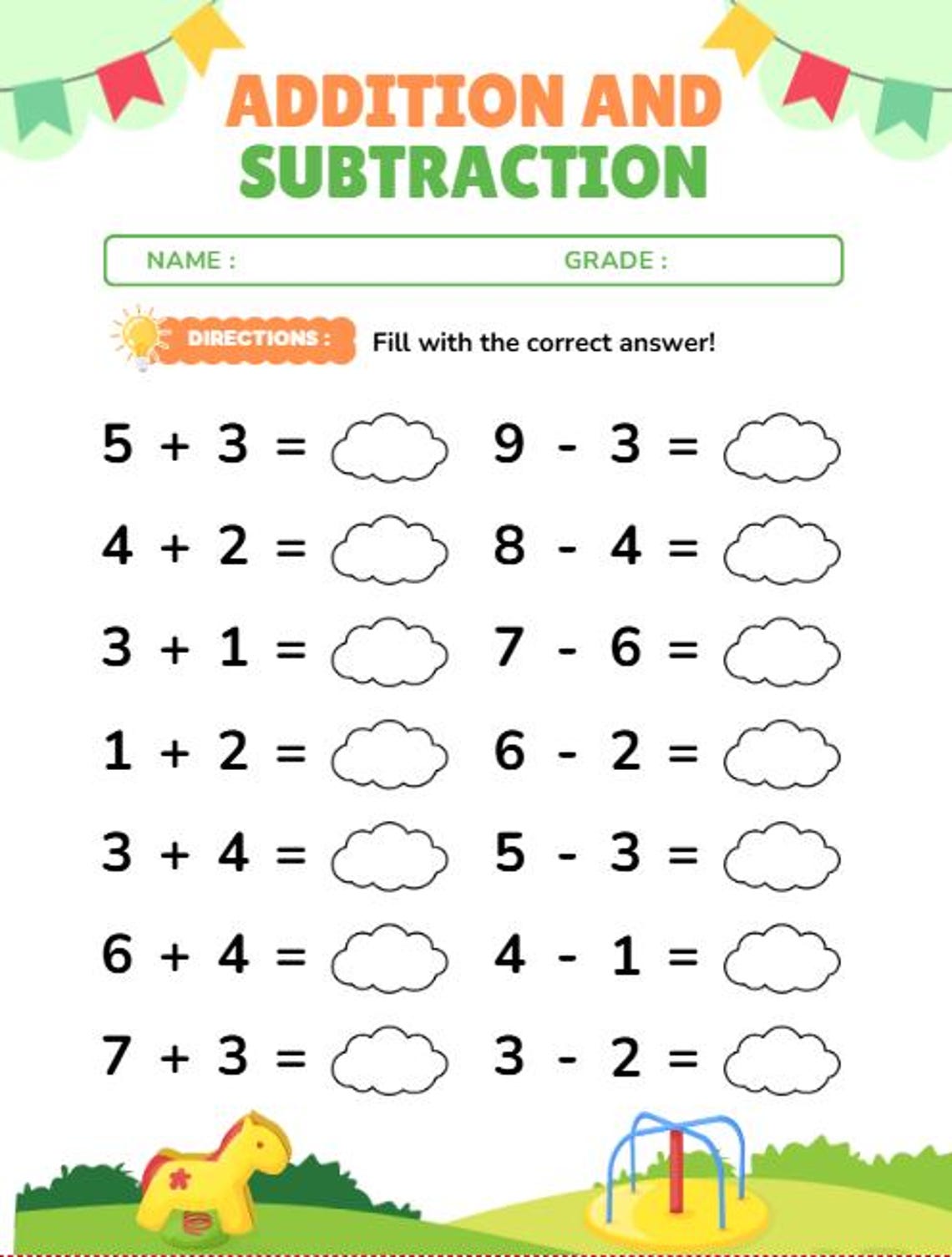 Addition and Subtraction Worksheet | Simple Math Practice for Kids ...