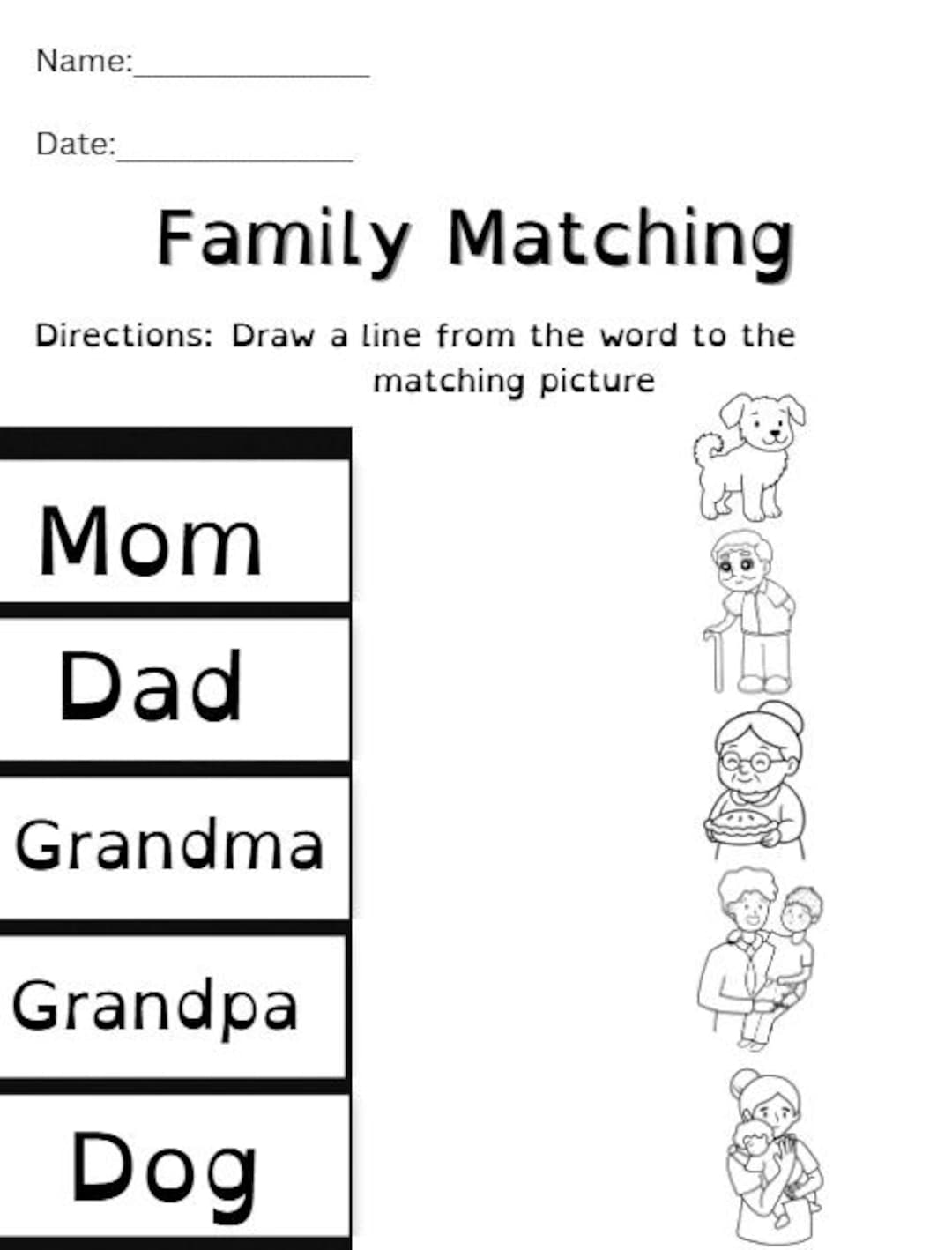 Family Matching Worksheet | Match Family Words to Pictures | Preschool ...