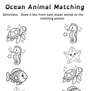 Ocean Animals Matching Worksheet | Sea Life Match Activity | Preschool ...