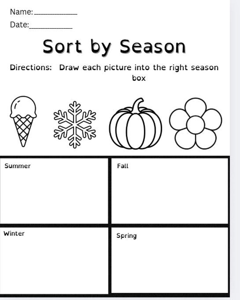 Sort by Seasons Learning Worksheet | Preschool and Kindergarten Level ...