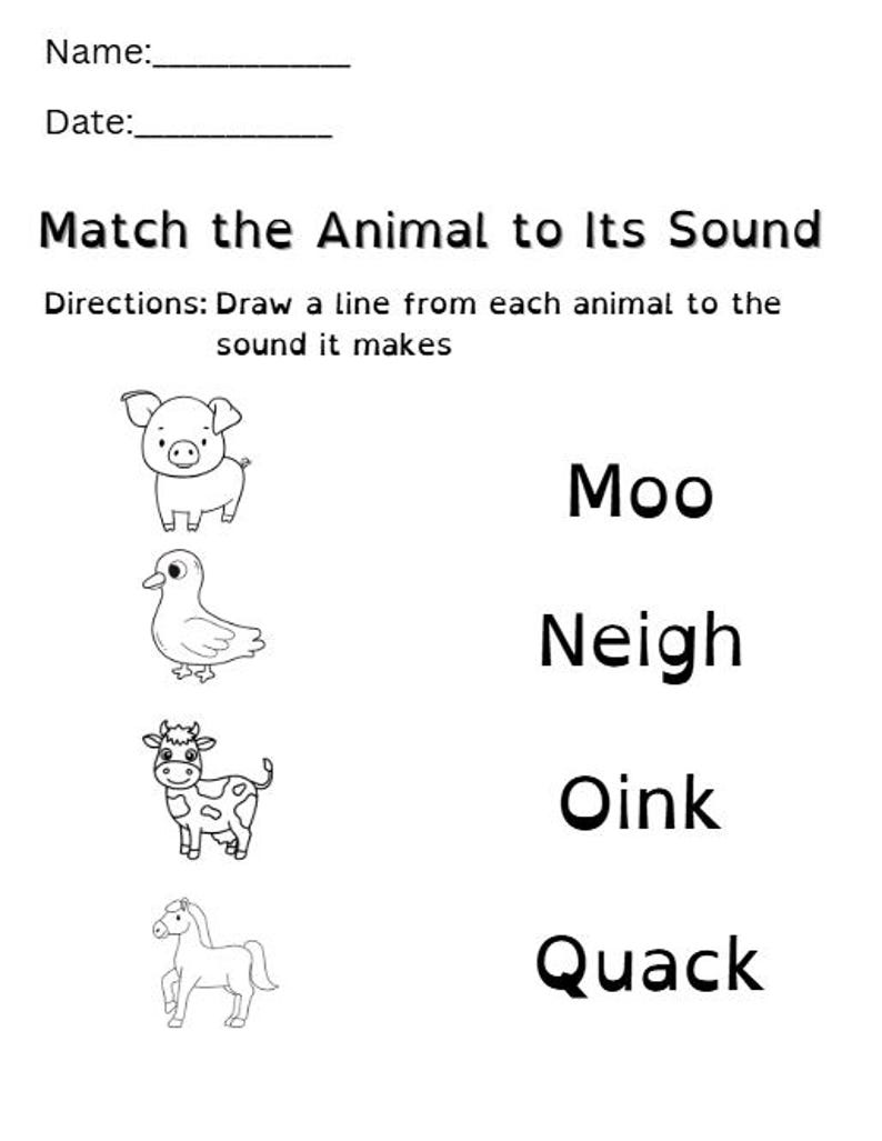 Learning the Sounds of Farm Animals Worksheet | Preschool and ...