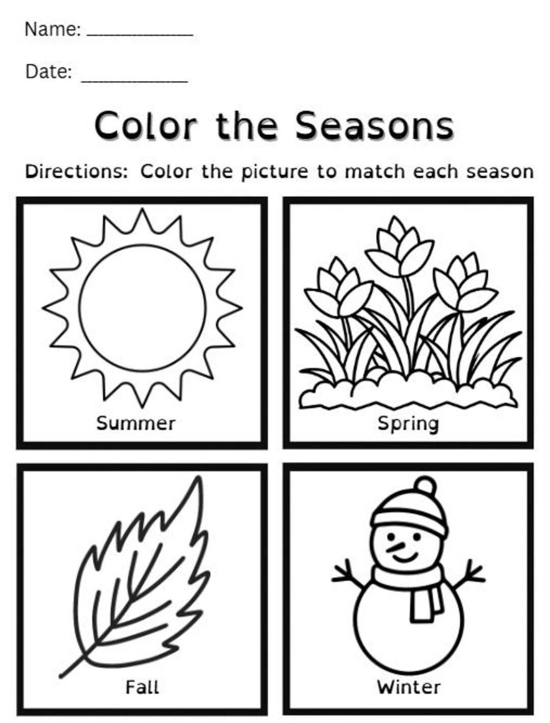 Color the Seasons Learning Worksheet | Preschool and Kindergarten ...
