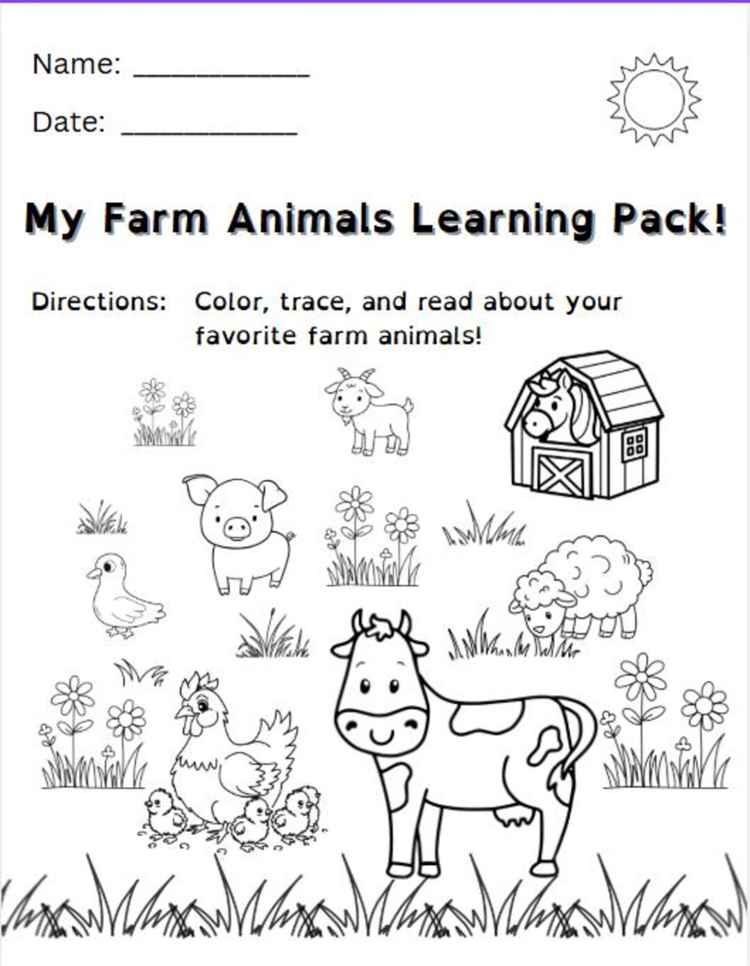 Farm Animals Learning Pack – Printable & Editable Canva PDF Preschool ...