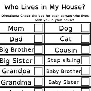 Who Lives in My House Checklist | Family Members Worksheet | Preschool ...