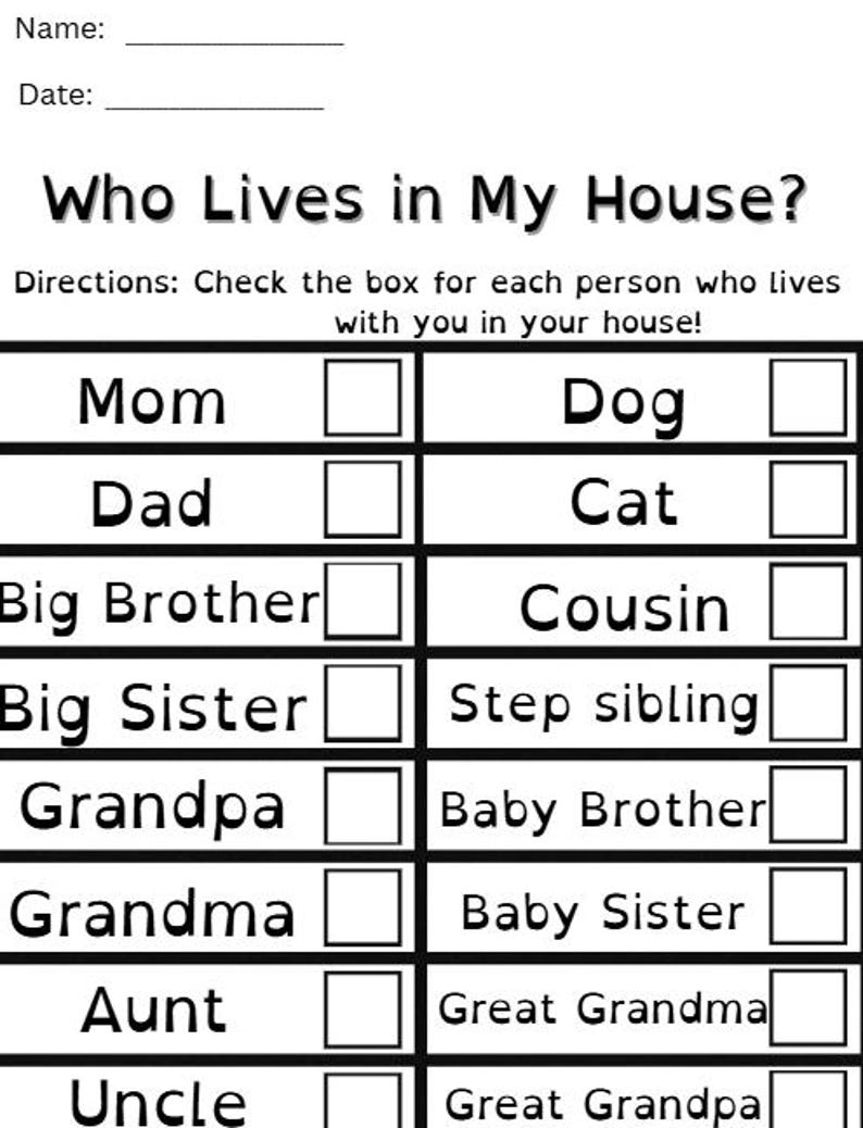 Who Lives in My House Checklist | Family Members Worksheet | Preschool ...