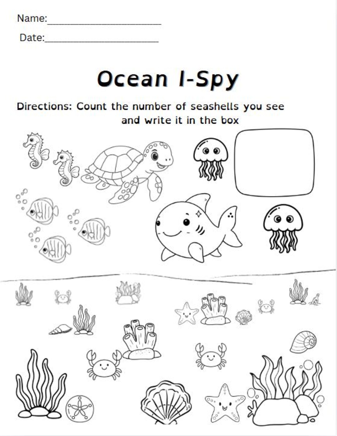 Ocean I-spy Worksheet | Ocean Animals Search & Count Activity ...