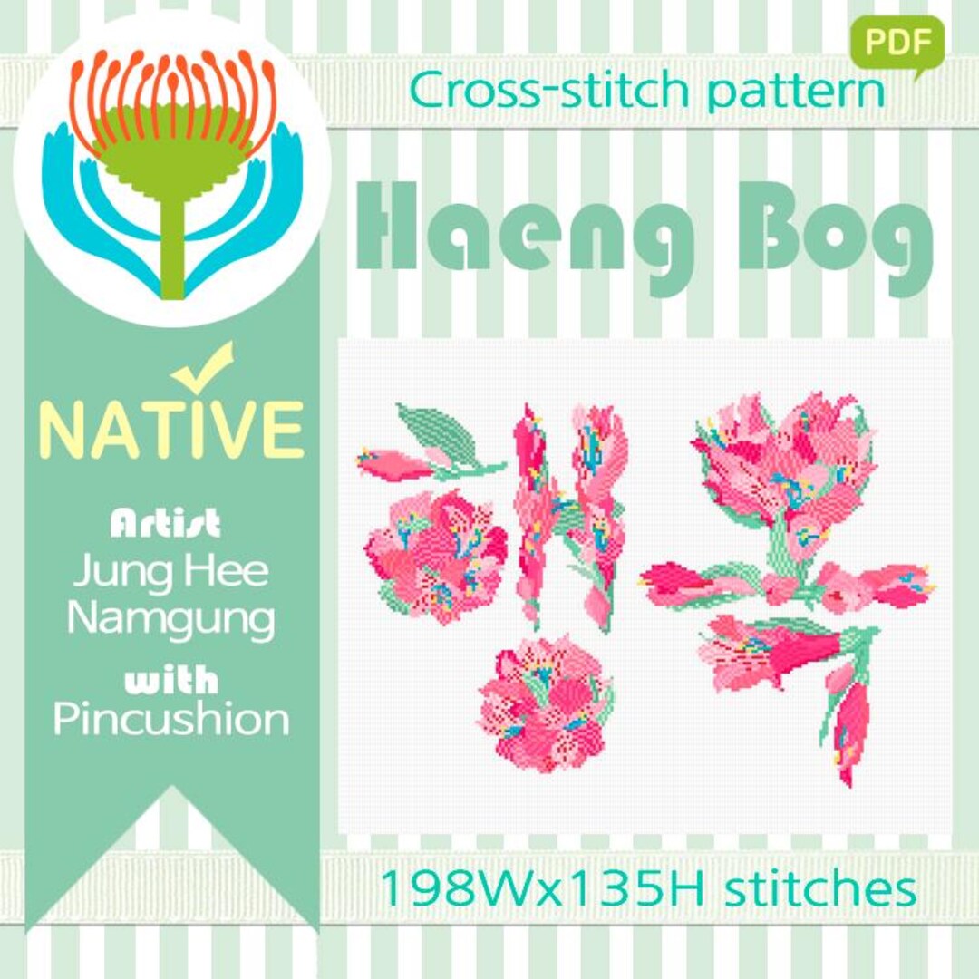 Hangeul Cross Stitch Pattern – 행복 [haengbog] Korean Embroidery PDF ...