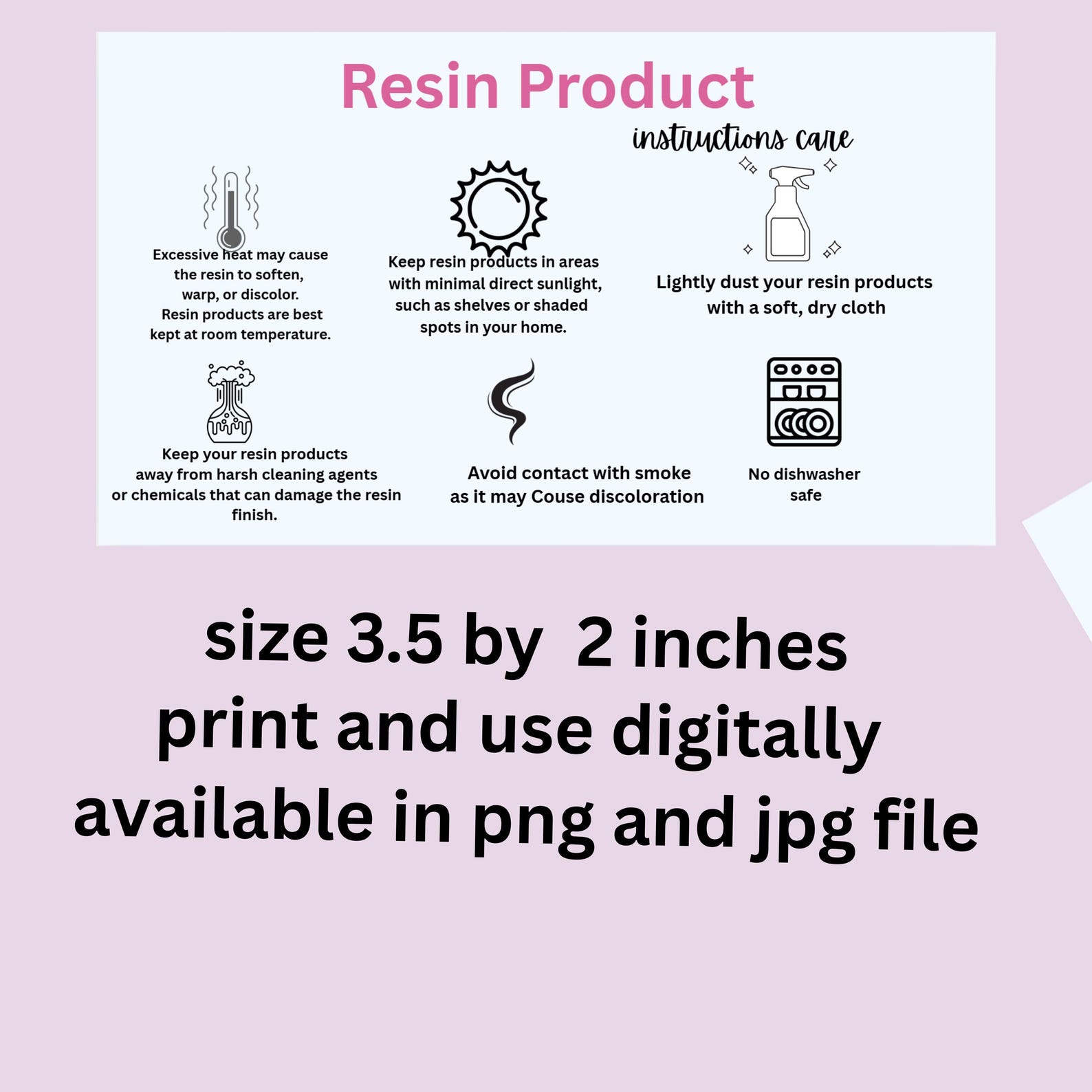 Resin Care Card, Resin Product Care Instructions Guide, Printable Resin ...