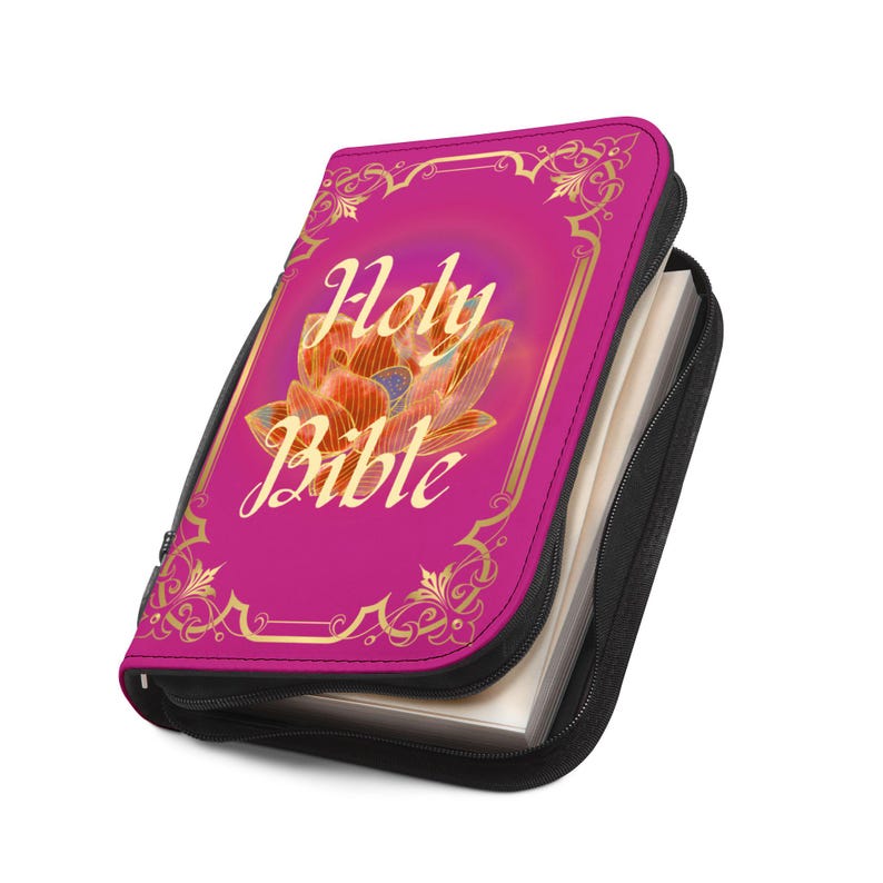 Christian Bible Cover – Floral Sun Design Psalm 84:11 – Pink Leather ...