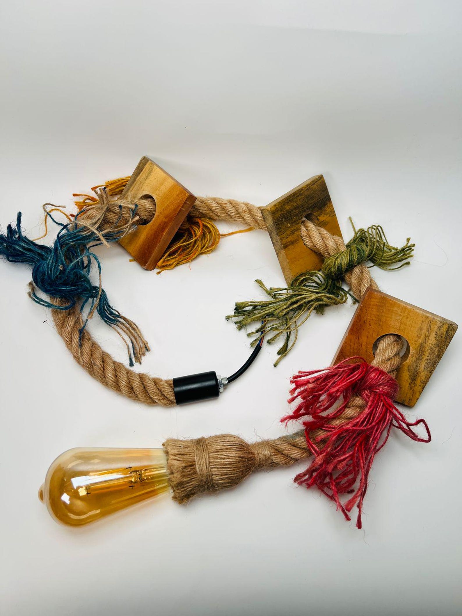 Handmade Rope Pendant Light Rustic Wooden Hanging Lamp Vintage Edison ...