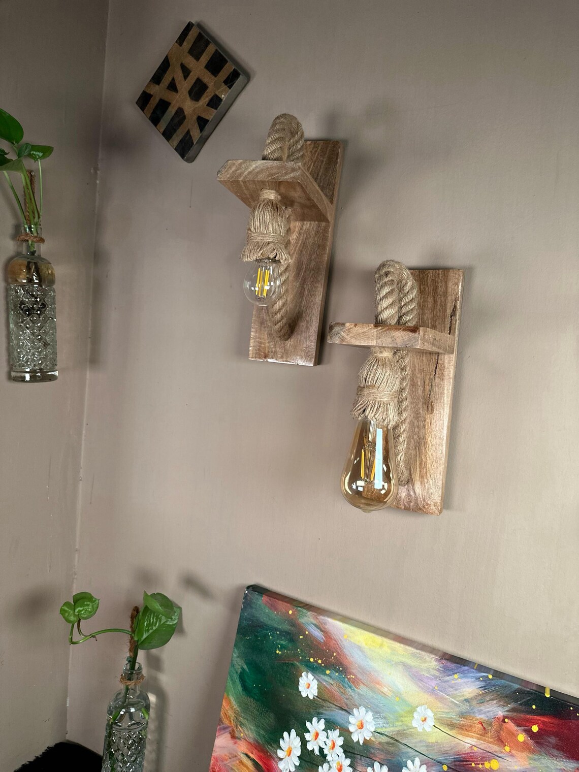 Handmade Wooden Wall Lamp | Rustic Sconce Light | Modern LED Wall Light ...