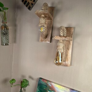 Handmade Wooden Wall Lamp | Rustic Sconce Light | Modern LED Wall Light for Bedroom & Living ...