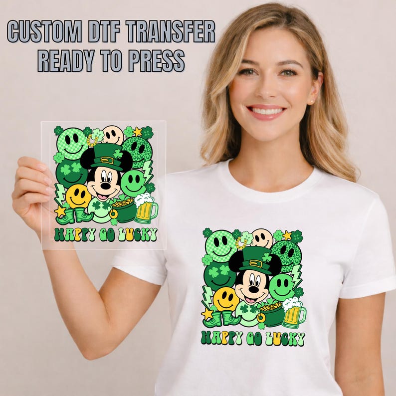 Happy Go Lucky Mickey St. Patrick's Day DTF Transfer, Ready to Press ...